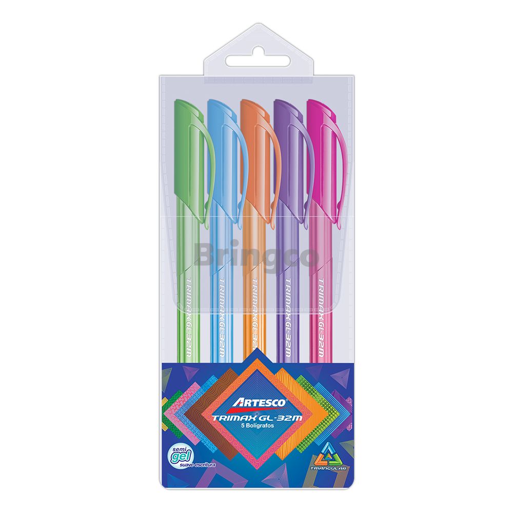 Boligrafo Semigel Artesco Trimax GL32M Paq x 5 Colores (Br)
