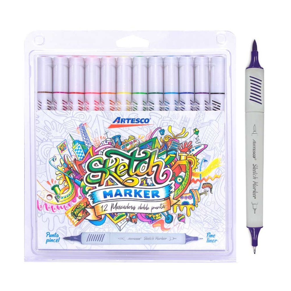Marcador Dual Artesco Sketch Colores Surtidos Paq x 12 und (Br)