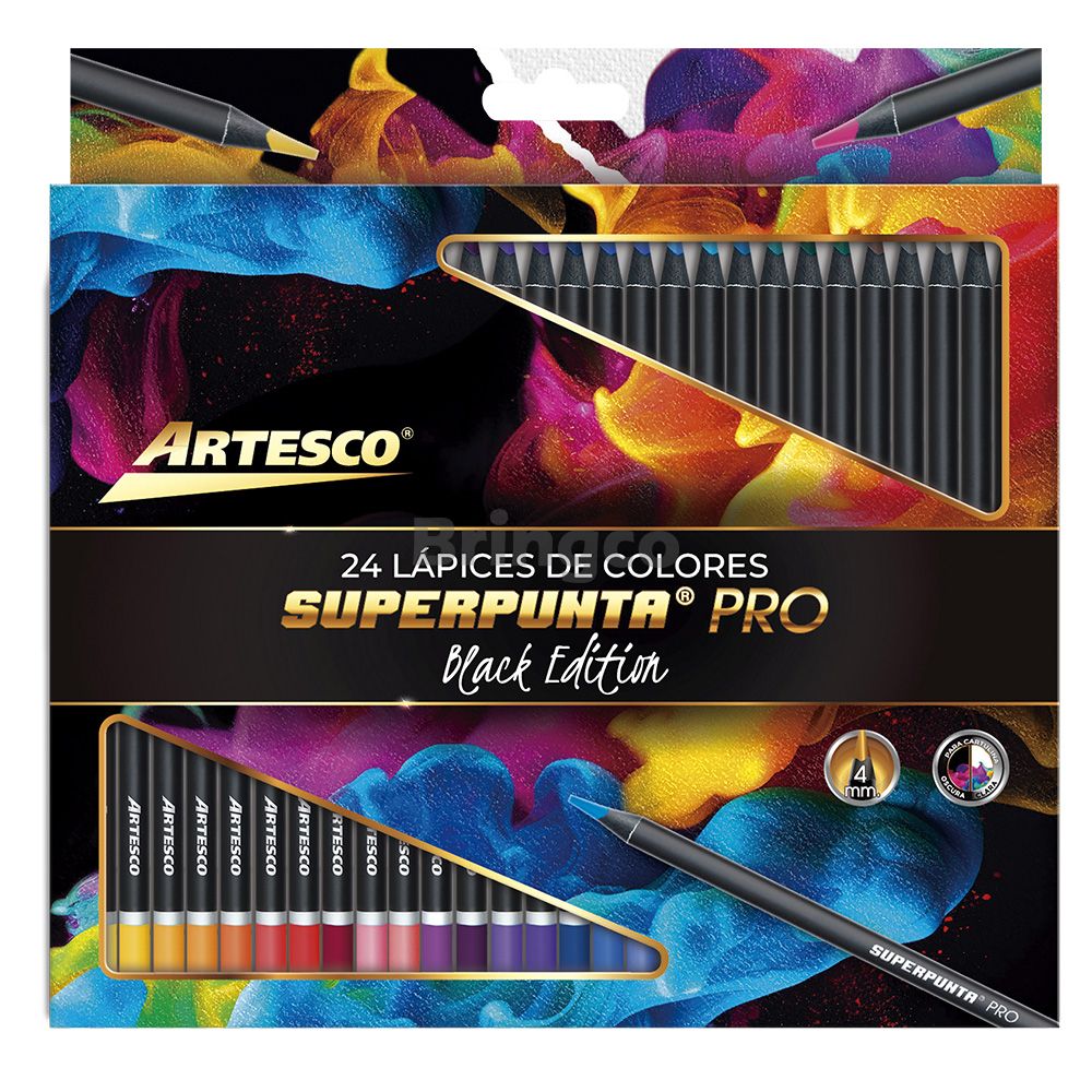 Lapiz de Color Artesco Pro Black Edition Largo Paq x 24 Colores (Br)