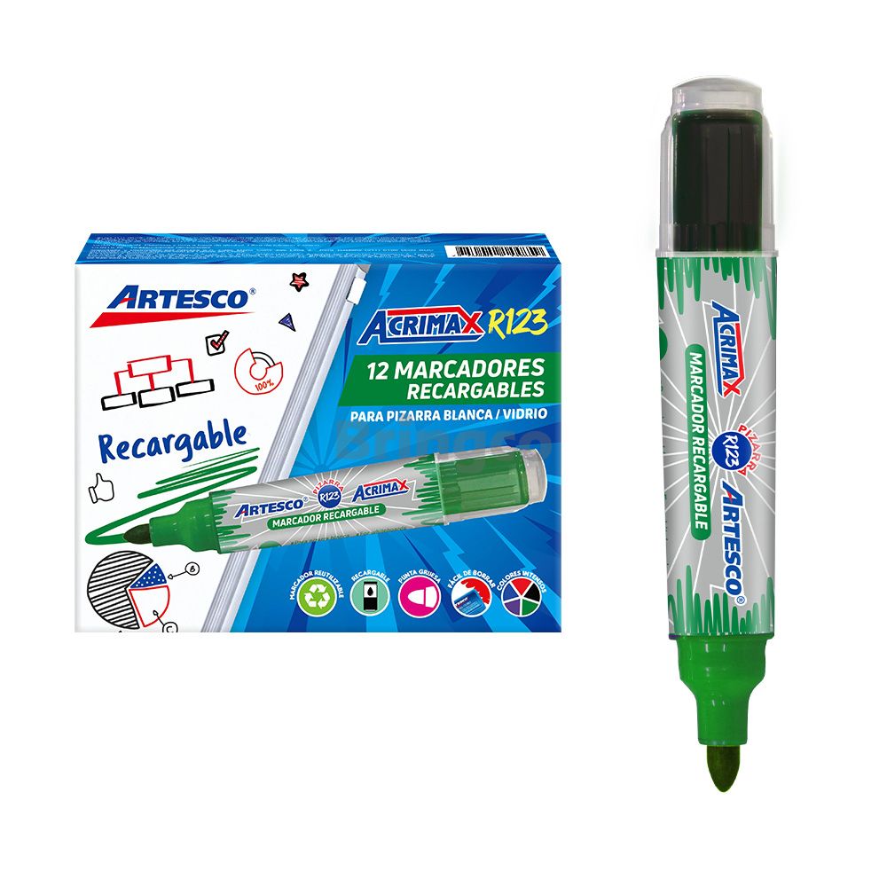 Marcador para Pizarra Recargable Artesco R123 Verde und (Br)